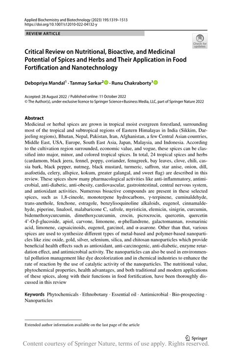 Critical Review On Nutritional Bioactive And Medicinal Potential Of Spices And Herbs And Their