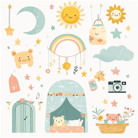 Set Of Cute Clip Art Illustrations Pastel Color Pal Premium Ai