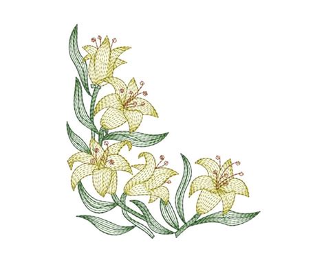Lily Corner Border Flower Embroidery Designs Embroidery Patterns Embroidery Files Instant