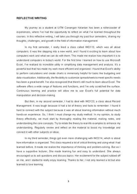 Reflective Writing Imd312 5 REFLECTIVE WRITING My Journey As A Babe At UiTM Cawangan