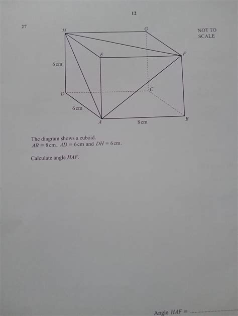 Solved 1227t Toalethe Diagram Shows A Cuboid Ab 8cm Ad 6cm