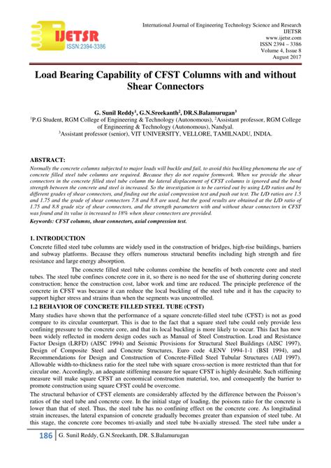 Pdf Load Bearing Capability Of Cfst Columns With And Without Shear Connectors