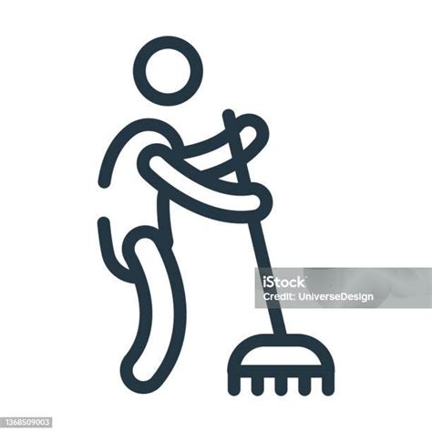 얇은 선 아이콘을 휩쓸고 있는 남자 남자 동작 개념 격리 된 윤곽선 기호에서 깨끗한 선형 아이콘 웹 디자인 및 앱에 대한 벡터 그림 기호 요소입니다 개념에 대한 스톡 벡터