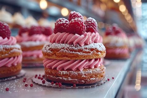 Pink Pastry With Raspberry Topping Premium Ai Generated Image