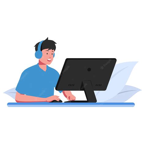 premium vector a man playing a computer game with a computer monitor