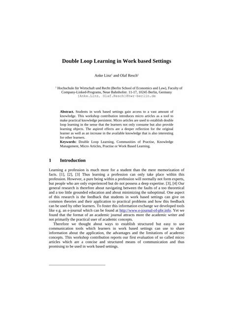Pdf Double Loop Learning In Work Based Settings Ceur Ceur