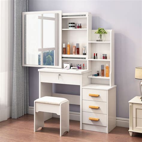 โต๊ะเครื่องแป้ง โต๊ะแต่งหน้า โต๊ะเครื่องสำอาง โต๊ะกระจก แถมเก้าอี้ Pupumpei Thaipick