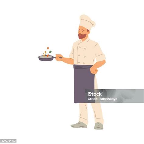 수염이 있는 남자 요리사 요리사가 팬과 함께 평평한 벡터 일러스트레이션을 분리합니다 남성에 대한 스톡 벡터 아트 및 기타 이미지 남성 남성상 남자 Istock