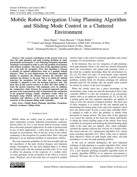 PDF Mobile Robot Navigation Using Planning Algorithm And Sliding Mode Control In A Cluttered