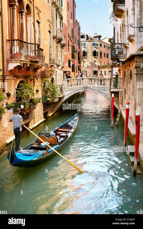 Gondola On The Venetian Canal Venice Veneto Italy Unesco Stock