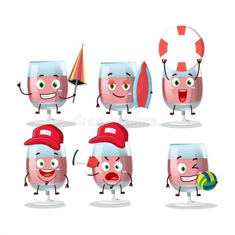 Happy Face Rose Wine Cartoon Character Playing On A Beach Stock Vector