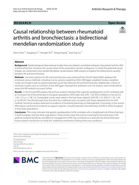 Pdf Causal Relationship Between Rheumatoid Arthritis And Bronchiectasis A Bidirectional