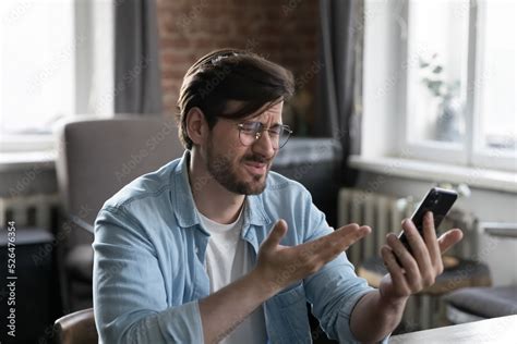 Angry Frustrated Mobile Phone User Man Getting Problems With Online App