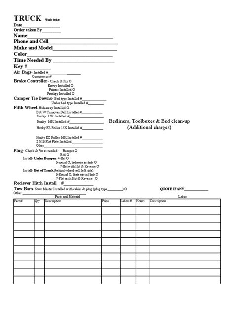 Truck Work Order Pdf