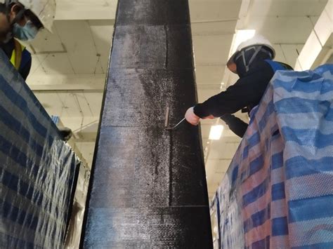 งานติดตั้ง Cfrp Carbon Sheet เสริมกำลังเสาและคาน เพื่อเพิ่มการรับน้ำหนักที่เพิ่มขึ้น และ รับแรง