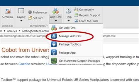 universal robots setting up environment for use with matlab for ur