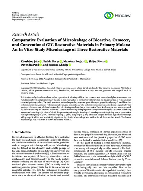 Pdf Comparative Evaluation Of Microleakage Of Bioactive Ormocer And Conventional Gic
