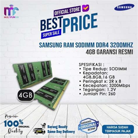 Jual Samsung Ram Sodimm Ddr4 3200mhz 4gb 8gb 16gb Garansi Resmi Di Seller Velvet Store