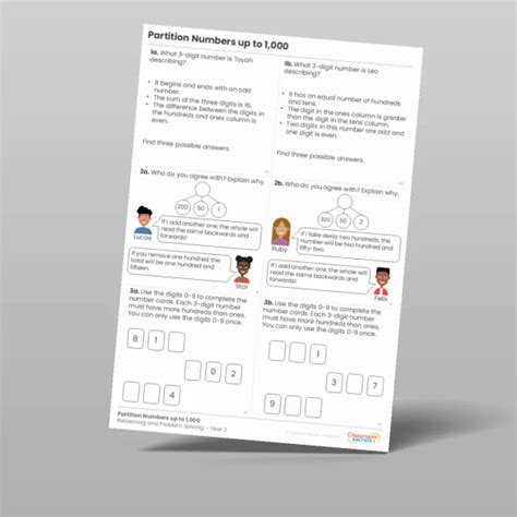 Year 3 Partition Numbers Up To 1 000 Reasoning And Problem Solving Resource Classroom Secrets