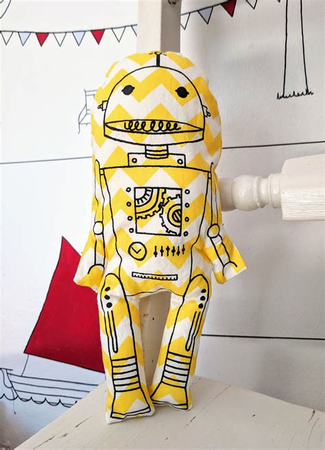 Screen Printed Toy Robot Original Design Stuffed Soft Plush Toy