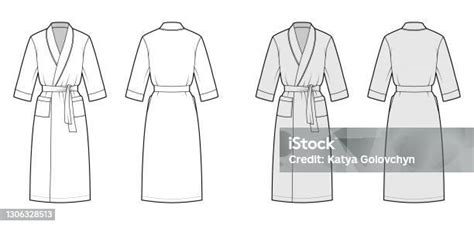 바스로브 드레싱 가운 테크니컬 패션 일러스트와 랩 오프닝 무릎 길이 오버사이즈 포켓 팔꿈치 소매 0명에 대한 스톡 벡터 아트 및 기타 이미지 Istock