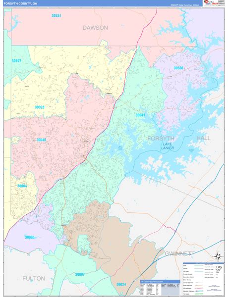 Forsyth County Ga Wall Map Color Cast Style By Marketmaps Mapsales
