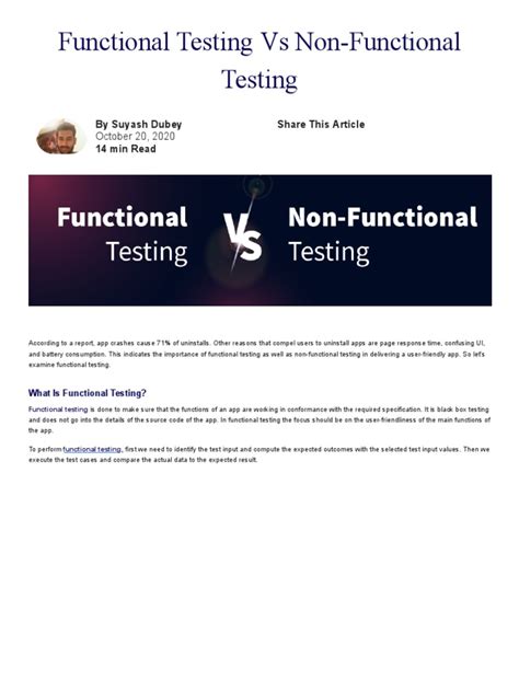 Functional Vs Non Functional Testing Guide Pdf Software Testing