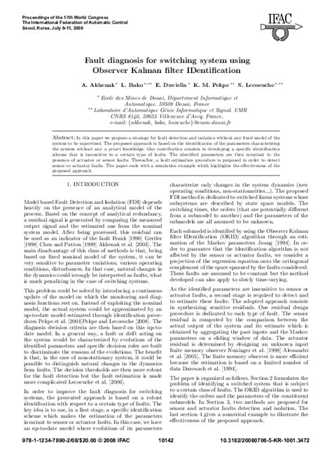 Pdf Fault Diagnosis For Switching System Using Observer Kalman Filter
