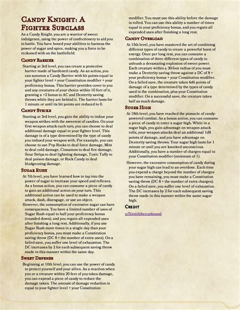Candy Knight A 5e Fighter Subclass Rdndhomebrew
