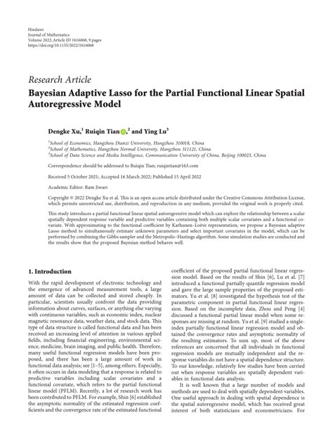 Pdf Bayesian Adaptive Lasso For The Partial Functional Linear Spatial Autoregressive Model