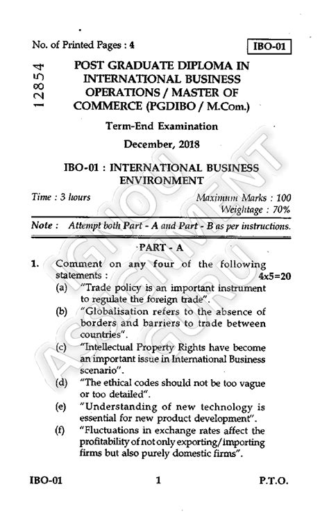 International Business Environment IBO 01 Ignou For MCom Babes No Of Printed Pages 4 IB0