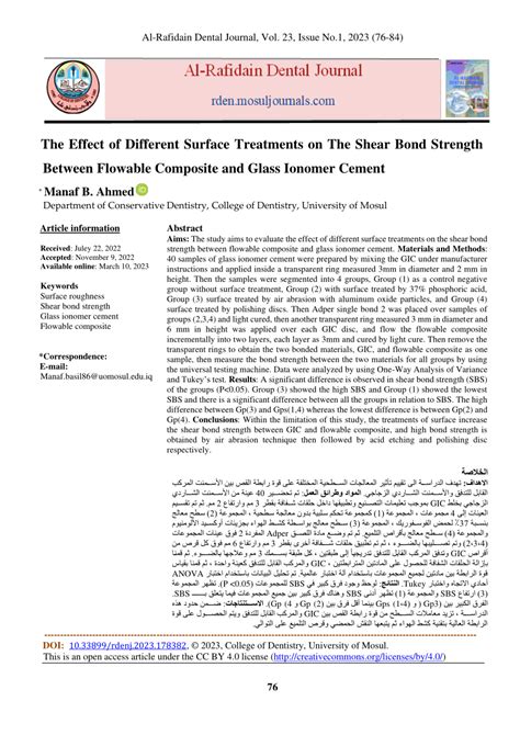 Pdf The Effect Of Different Surface Treatments On The Shear Bond Strength Between Flowable