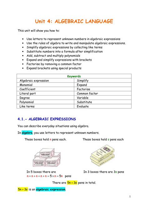 Pdf Unit 4 Algebraic Language Bienvenidos Al Ies Reyes Dokumentips