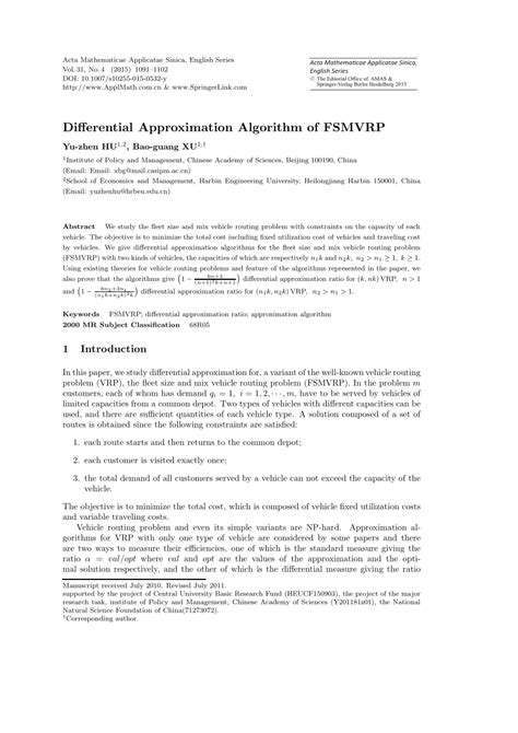 Pdf Differential Approximation Algorithm Of Fsmvrp