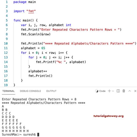 Go Program To Print Repeated Characters Pattern