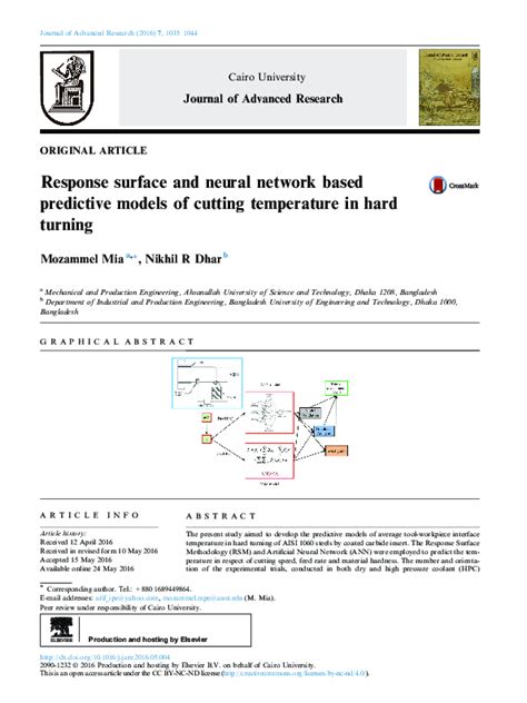 Pdf Response Surface And Neural Network Based Predictive Models Of