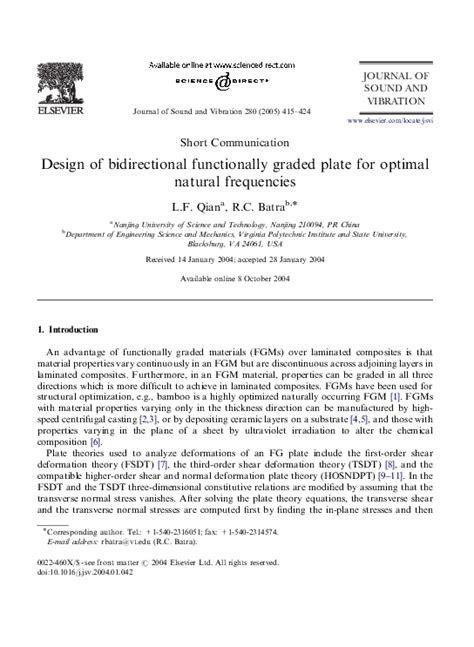 Pdf Design Of Bidirectional Functionally Graded Plate For Optimal
