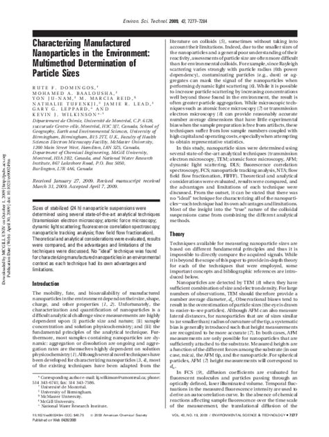 Pdf Characterizing Manufactured Nanoparticles In The Environment Multimethod Determination Of