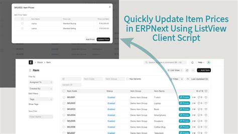 How To Quickly Update Item Prices In Frappeerpnext Using Listview
