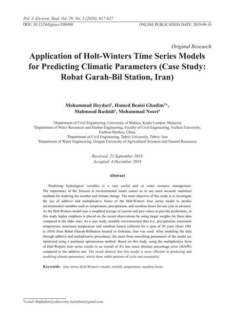 pdf application of holt winters time series models for predicting