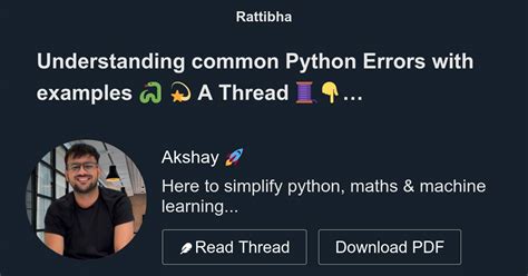 Understanding Common Python Errors With Examples 🐍 💫 A Thread 🧵👇 Bowtiedraptor Thread From