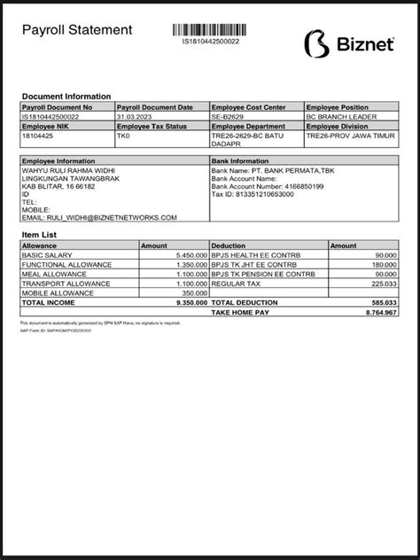 Payroll Statement Gaji Pdf