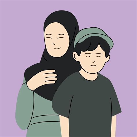 Hijab Mom And Son Character 21084714 Vector Art At Vecteezy