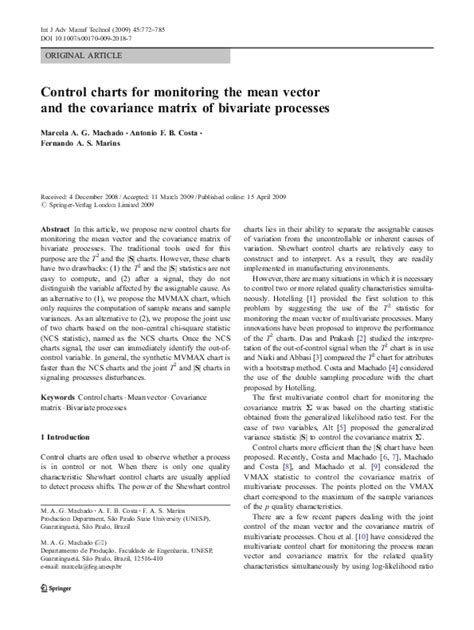 Pdf Control Charts For Monitoring The Mean Vector And The Covariance Matrix Of Bivariate Processes