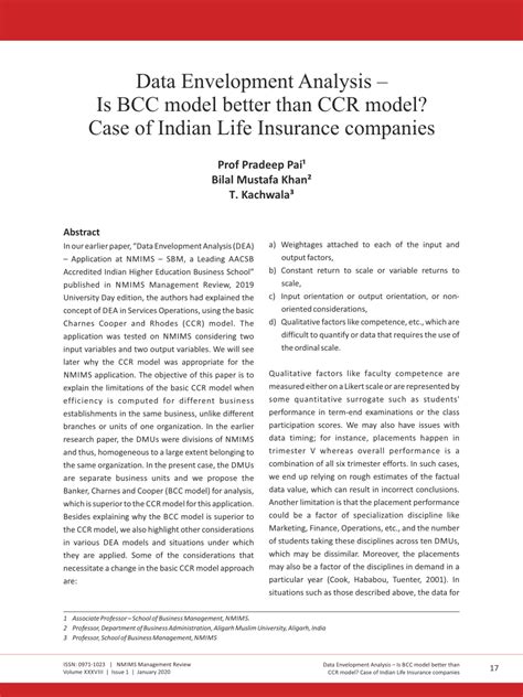 Pdf Data Envelopment Analysis Is Bcc Model Better Than Ccr Model