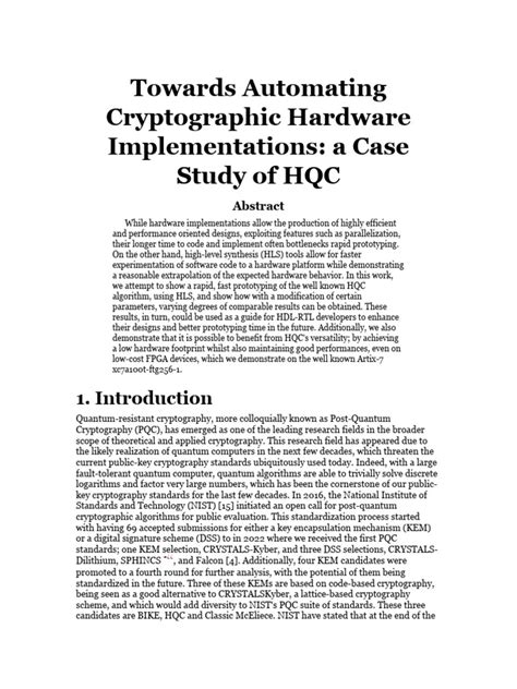 Towards Automating Cryptographic Hardware Implementations A Case Study Of Hqc Pdf