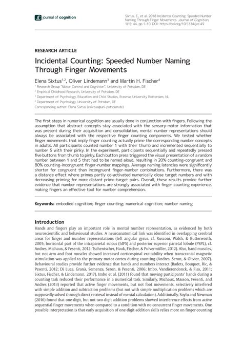 Pdf Incidental Counting Speeded Number Naming Through Finger Movements