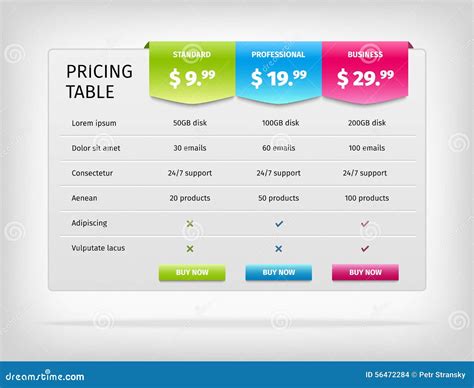 Vector Colorful Pricing Table Template For Stock Vector Illustration Of Internet Advertise