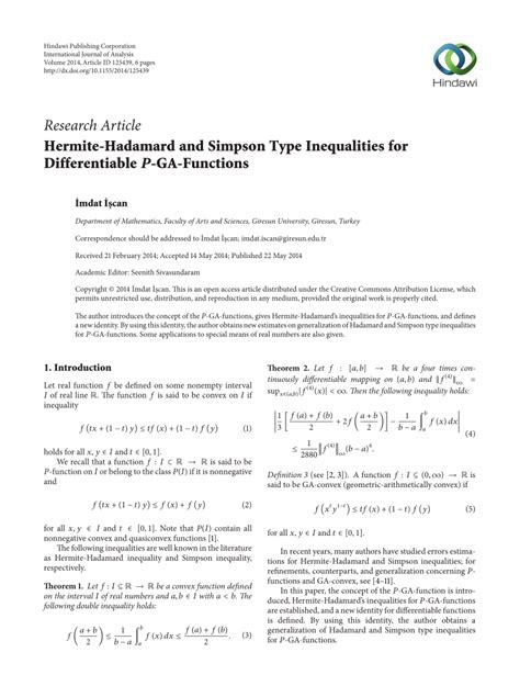 Pdf Hermite Hadamard And Simpson Type Inequalities For Differentiable P Ga Functions