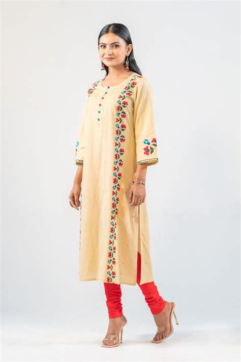 Light Brown Cotton Printed Kurti Kay Kraft